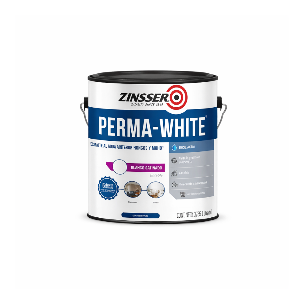 Pintura Zinsser Perma White Blanco Satinado 3,785L Rust-Oleum ...